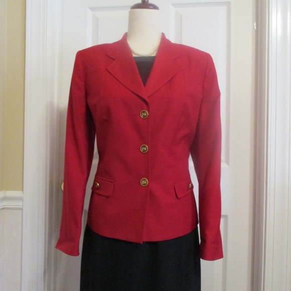Mary Kay | Jackets & Coats | Classic Red Jacket Blazer Gold Monogrammed ...